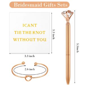 Hicarer 12 Pcs Bridesmaid Gift Set Knot Bracelet Knot Cuff Bangle Bracelets I Can't Tie The Knot Without You Bridesmaid Cards with Diamond Pens for Wedding Proposal