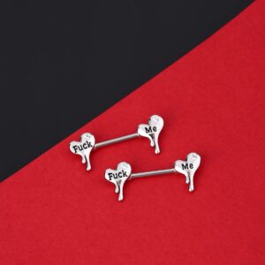 OUFER Melting Heart Nipple Rings with Fuck Me Letter Nipple Piercing Jewelry 316L Surgical Steel Nipple Piercing Jewelry