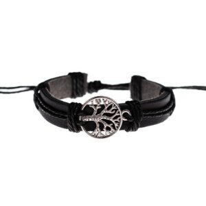 bluerica tree of life on black leather and cord bracelet