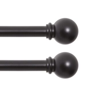 kenney kn71606 chelsea ball end standard decorative window curtain rod, 28-48" adjustable length, black finish, 5/8" diameter steel tube, 2-pack