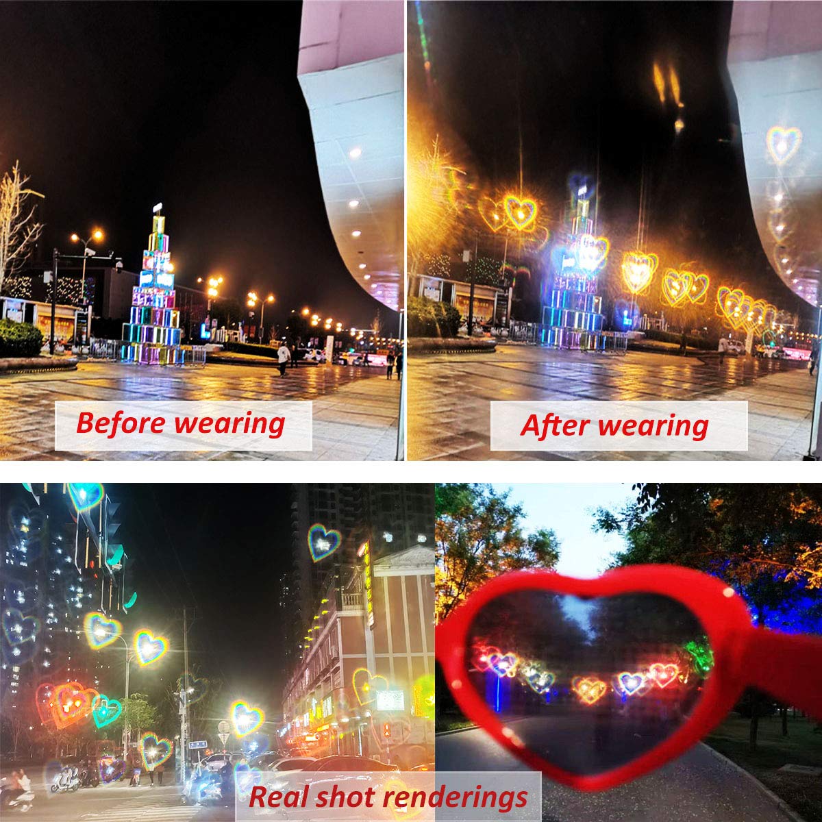 Heart Sunglasses Heart Effect Diffraction Glasses Festival Party Rave Light Accessories Heart Glasses UV400 Protection