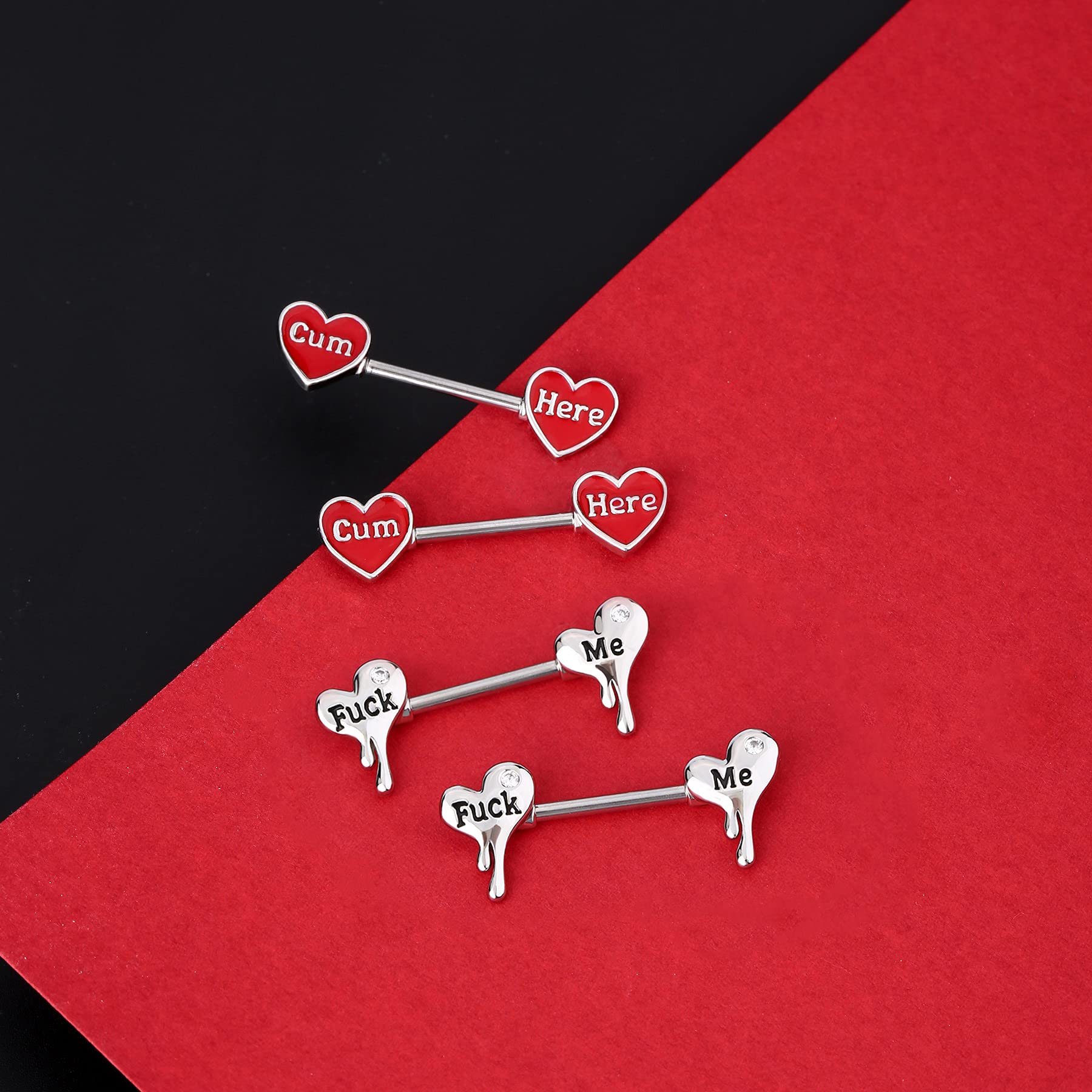 OUFER Melting Heart Nipple Rings with Fuck Me Letter Nipple Piercing Jewelry 316L Surgical Steel Nipple Piercing Jewelry