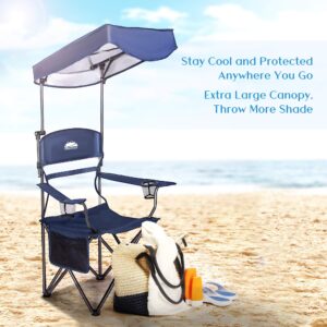 Coastrail Outdoor Sun Shade Folding Camp Chair with Multi-Position Adjustable Canopy SPF 50+ Sun Protection, Portable Design for Sports, Camping, Patio, Navy&Gray