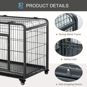 PawHut Folding Design Heavy Duty Metal Dog Cage Crate & Kennel with Removable Tray and Cover, & 4 Locking Wheels, Indoor/Outdoor 43"