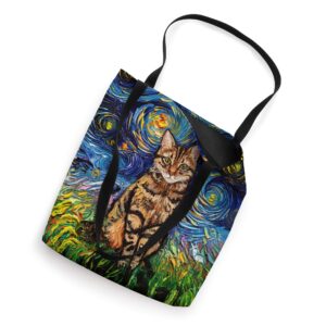 Brown Tabby Cat Starry Night Impressionist Animal Art by Aja Tote Bag