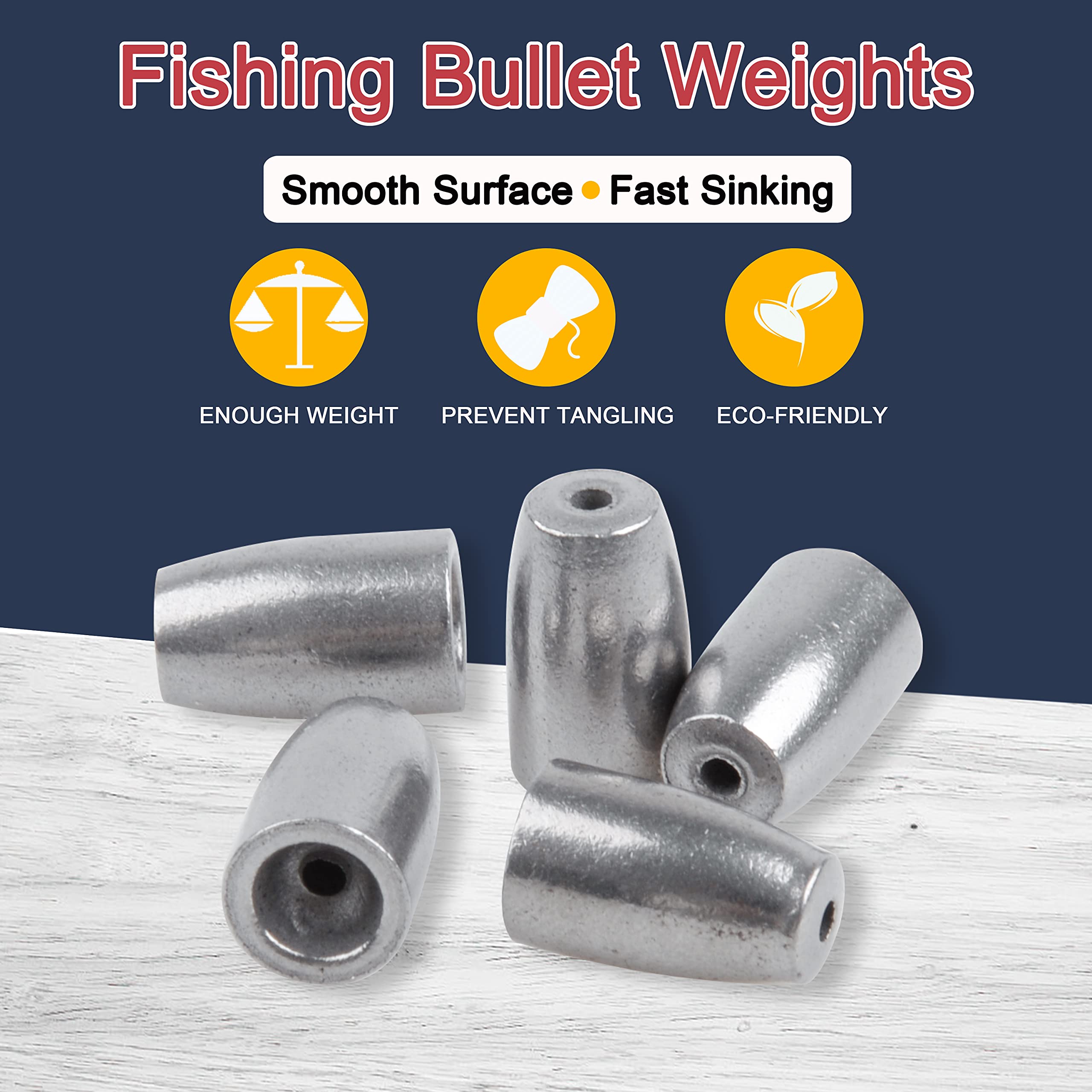 Fishing Weights Sinker Bullet Fishing Sinkers, 24pcs Worm Weights Slip Sinkers Iron Fishing Weights Sinkers for Bass Fishing Pitching and Flipping Texas Rigs Saltwater Freshwater Fishing Tackle