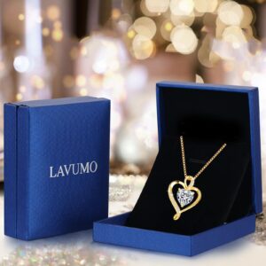 LAVUMO Heart Necklaces for Women 925 Sterling Silver Pendant Jewelry Necklace Silver Rose Gold Love Birthstone Necklace for Her Girlfriend Wife Valentines Day Birthday Women Jewelry Gifts