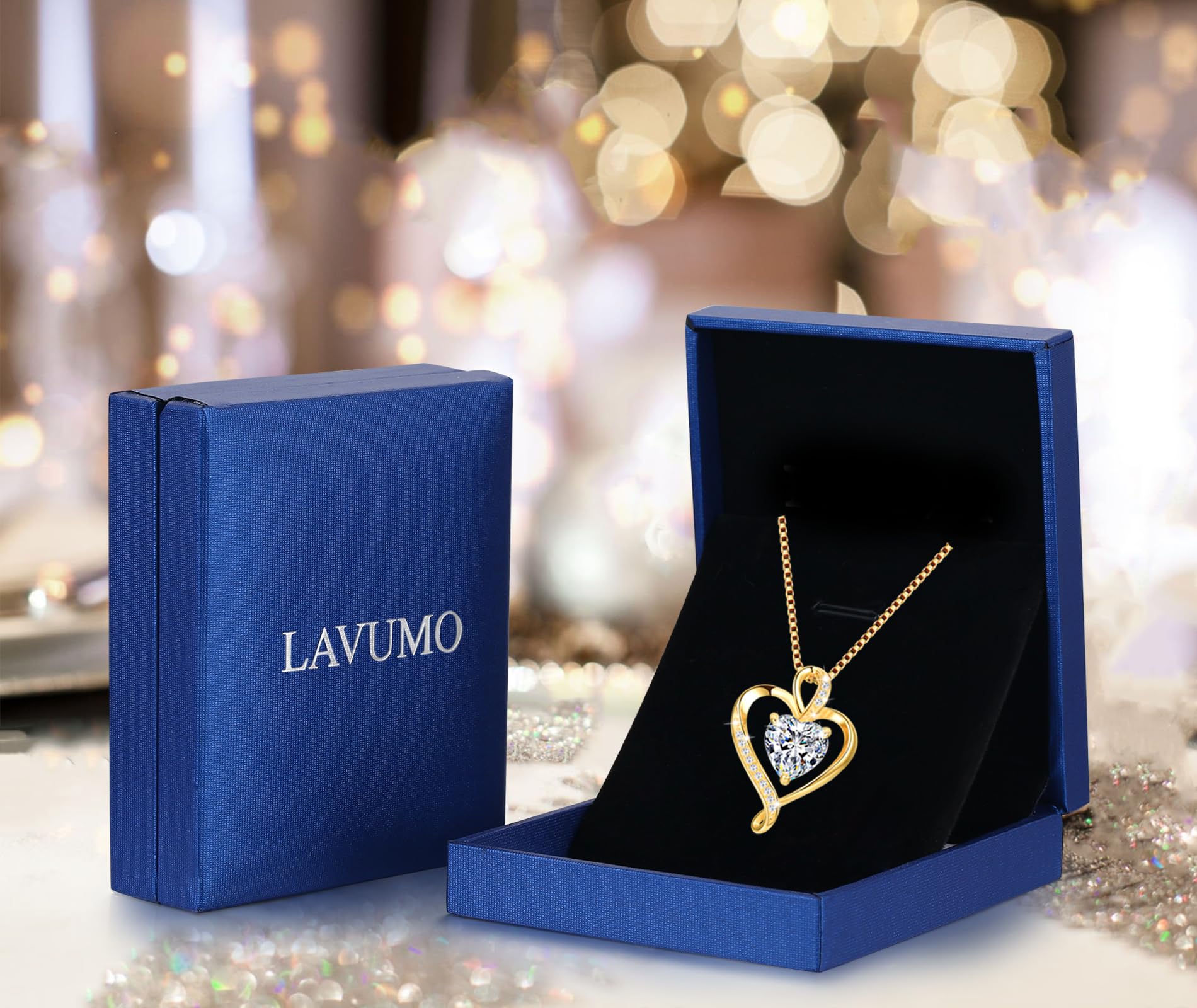 LAVUMO Heart Necklaces for Women 925 Sterling Silver Pendant Jewelry Necklace Silver Rose Gold Love Birthstone Necklace for Her Girlfriend Wife Valentines Day Birthday Women Jewelry Gifts