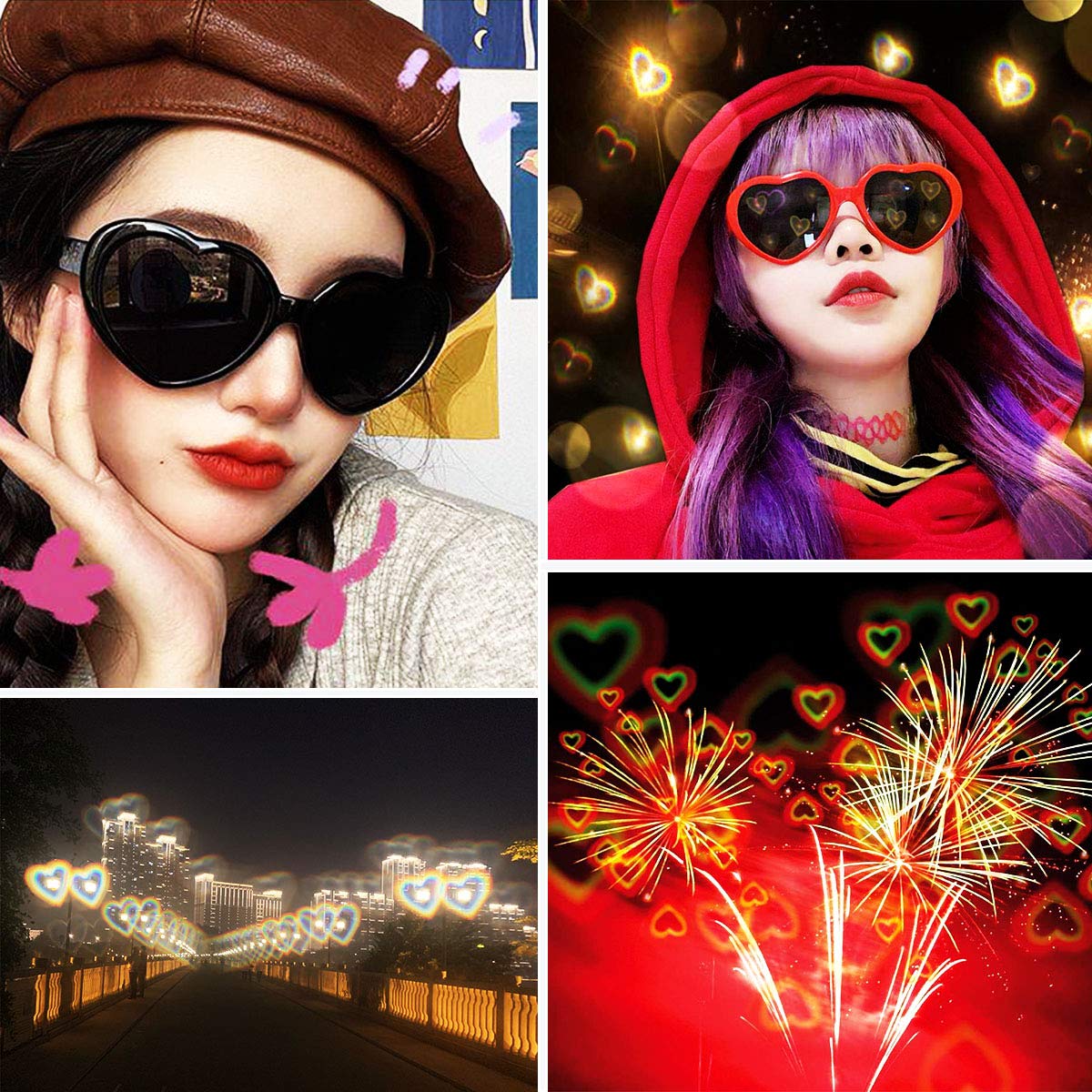 Heart Sunglasses Heart Effect Diffraction Glasses Festival Party Rave Light Accessories Heart Glasses UV400 Protection