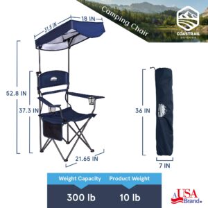 Coastrail Outdoor Sun Shade Folding Camp Chair with Multi-Position Adjustable Canopy SPF 50+ Sun Protection, Portable Design for Sports, Camping, Patio, Navy&Gray