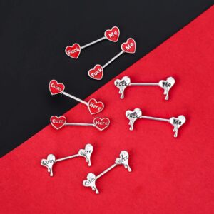 OUFER Melting Heart Nipple Rings with Fuck Me Letter Nipple Piercing Jewelry 316L Surgical Steel Nipple Piercing Jewelry