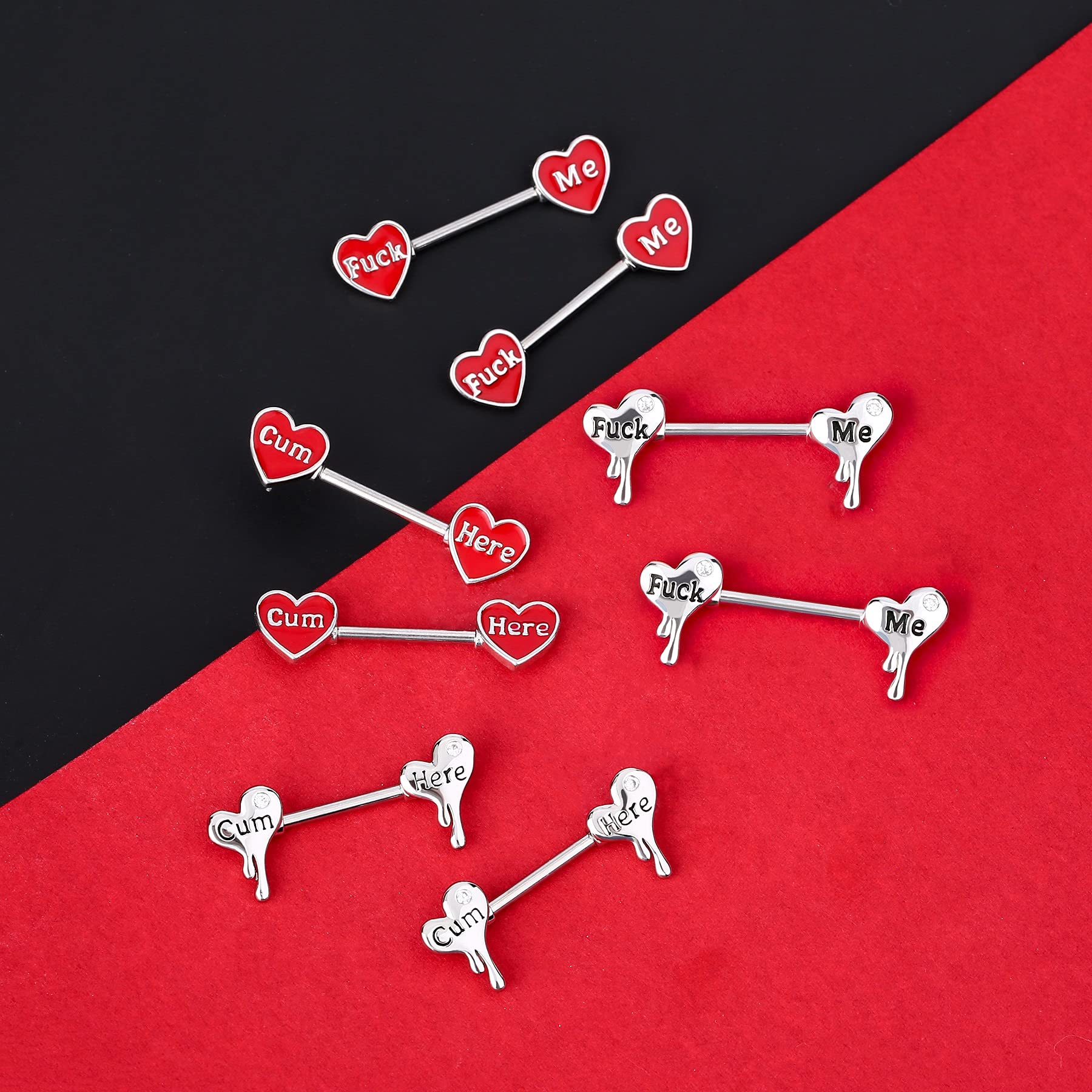 OUFER Melting Heart Nipple Rings with Fuck Me Letter Nipple Piercing Jewelry 316L Surgical Steel Nipple Piercing Jewelry