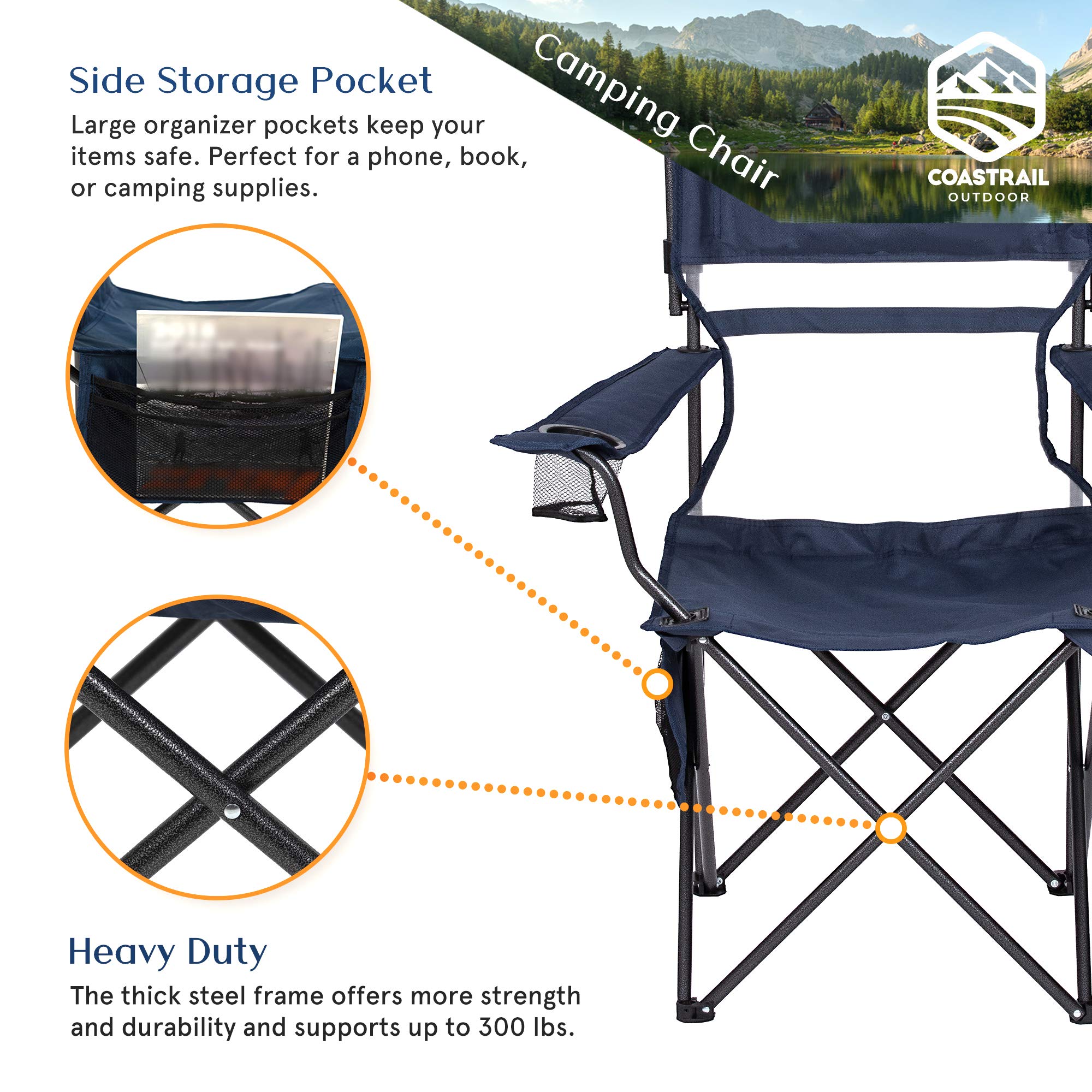 Coastrail Outdoor Sun Shade Folding Camp Chair with Multi-Position Adjustable Canopy SPF 50+ Sun Protection, Portable Design for Sports, Camping, Patio, Navy&Gray