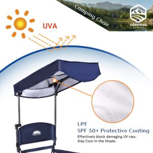 Coastrail Outdoor Sun Shade Folding Camp Chair with Multi-Position Adjustable Canopy SPF 50+ Sun Protection, Portable Design for Sports, Camping, Patio, Navy&Gray