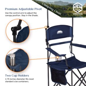 Coastrail Outdoor Sun Shade Folding Camp Chair with Multi-Position Adjustable Canopy SPF 50+ Sun Protection, Portable Design for Sports, Camping, Patio, Navy&Gray