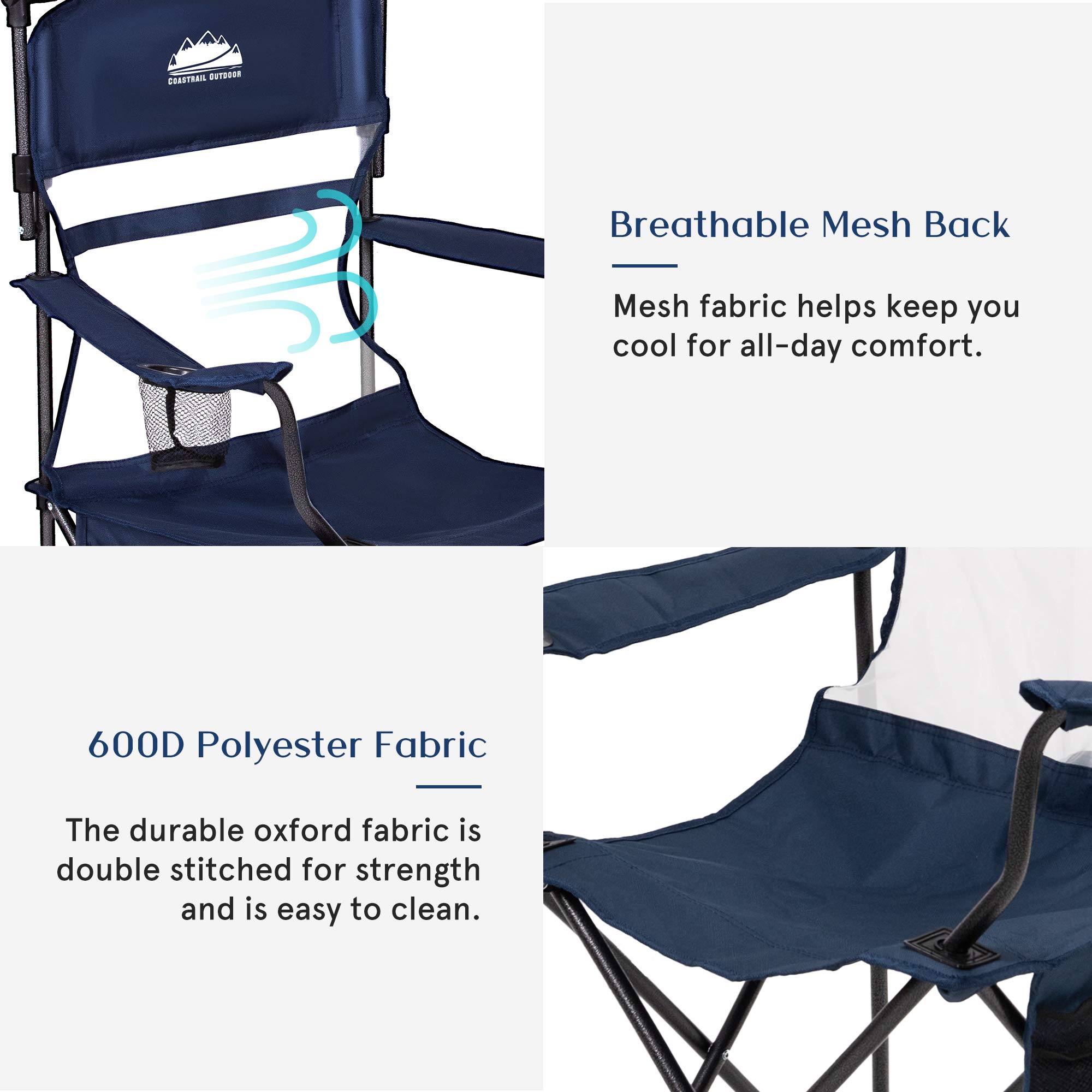 Coastrail Outdoor Sun Shade Folding Camp Chair with Multi-Position Adjustable Canopy SPF 50+ Sun Protection, Portable Design for Sports, Camping, Patio, Navy&Gray