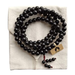 happeace 8mm inelastic rope natural ebony 108 mala beads- tibetan prayer bead or meditation