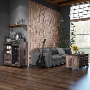 HOMCOM Farmhouse Coffee Table with Storage, Sliding Mesh Barn Door, Industrial Cocktail Table with Adjustable Shelves for Living Room, Dark Brown