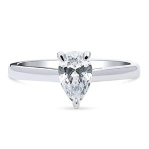 BERRICLE Sterling Silver Solitaire Wedding Engagement Rings 0.8 Carat Pear Cut Cubic Zirconia CZ Promise Ring for Women, Rhodium Plated Size 7