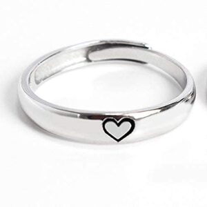 2 Pcs Heart Matching Rings Set Couple Friendship Lover Open Adjustable Rings Minimalist Heart Engagement Wedding Bands Simple Multi-Style Jewelry for Him Her Lover Couples - Heart