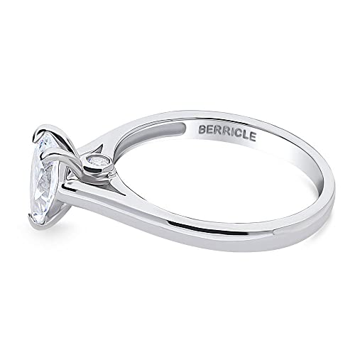 BERRICLE Sterling Silver Solitaire Wedding Engagement Rings 0.8 Carat Pear Cut Cubic Zirconia CZ Promise Ring for Women, Rhodium Plated Size 7