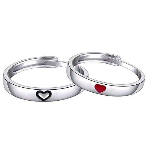 2 Pcs Heart Matching Rings Set Couple Friendship Lover Open Adjustable Rings Minimalist Heart Engagement Wedding Bands Simple Multi-Style Jewelry for Him Her Lover Couples - Heart