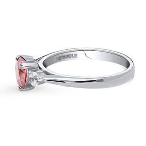 BERRICLE Sterling Silver 3-Stone Wedding Engagement Rings Red Cubic Zirconia CZ Heart Promise Ring for Women, Rhodium Plated Size 7