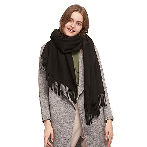 LaniLani 100% Merino Wool Scarf for Women, Warm and Oversized, Pashmina Cashmere feel, 78” x 28”, Winter Gift for Women, Black