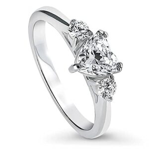 berricle sterling silver 3-stone wedding engagement rings cubic zirconia cz heart promise ring for women, rhodium plated size 7