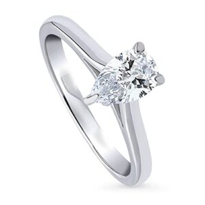 berricle sterling silver solitaire wedding engagement rings 0.8 carat pear cut cubic zirconia cz promise ring for women, rhodium plated size 7