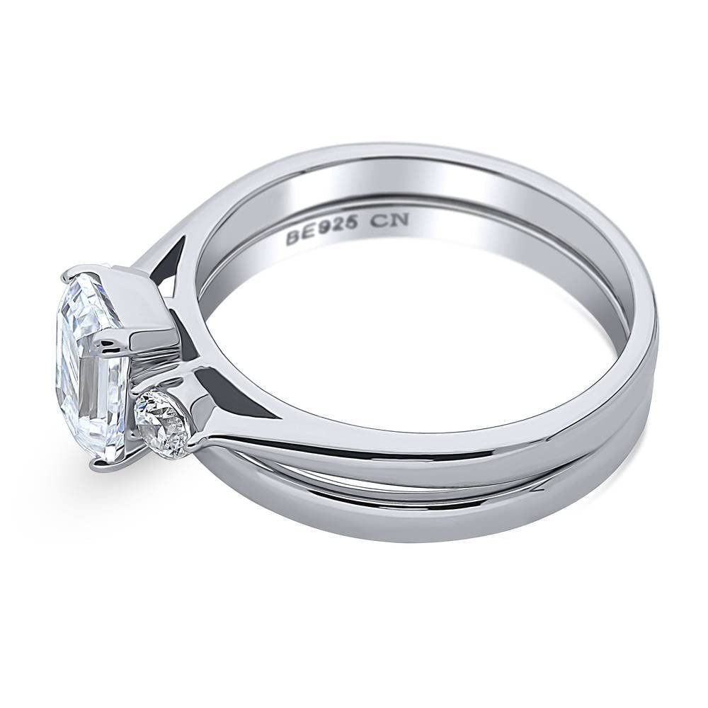 BERRICLE Sterling Silver 3-Stone Wedding Engagement Rings Emerald Cut Cubic Zirconia CZ Ring Set for Women, Rhodium Plated Size 5.5