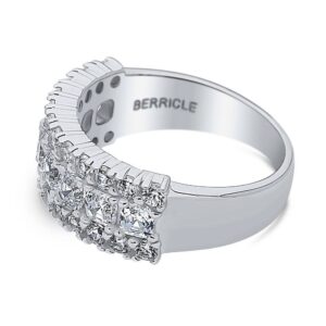 BERRICLE Sterling Silver Art Deco Wedding Rings Cubic Zirconia CZ Anniversary Half Eternity Ring for Women, Rhodium Plated Size 7