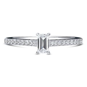 BERRICLE Sterling Silver Solitaire Wedding Engagement Rings 0.3 Carat Emerald Cut Cubic Zirconia CZ Promise Ring for Women, Rhodium Plated Size 4