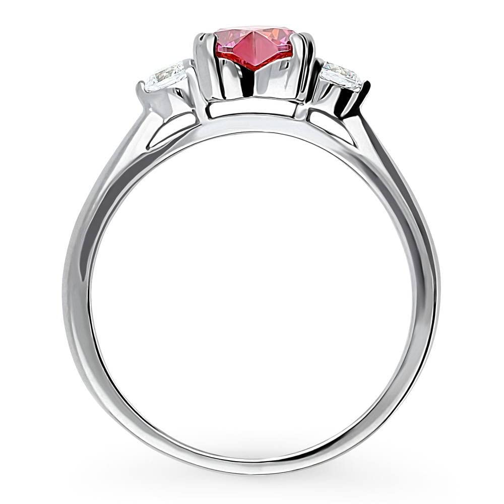 BERRICLE Sterling Silver 3-Stone Wedding Engagement Rings Red Cubic Zirconia CZ Heart Promise Ring for Women, Rhodium Plated Size 7