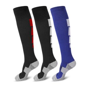 3 pairs soccer socks, sport knee high socks calf compression athletic socks for mens and women running&training football thickening keep warm sock