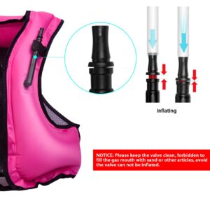 OMOUBOI Inflatable Snorkel Vest for Women Adult Swimming Jacket for Diving Surfing Swimming Outdoor Water Sports Suitable for 90-220lbs (Pink)