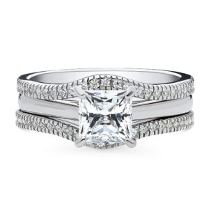 BERRICLE Sterling Silver Solitaire Wedding Engagement Rings 1.2 Carat Princess Cut Cubic Zirconia CZ Ring Set for Women, Rhodium Plated Size 6