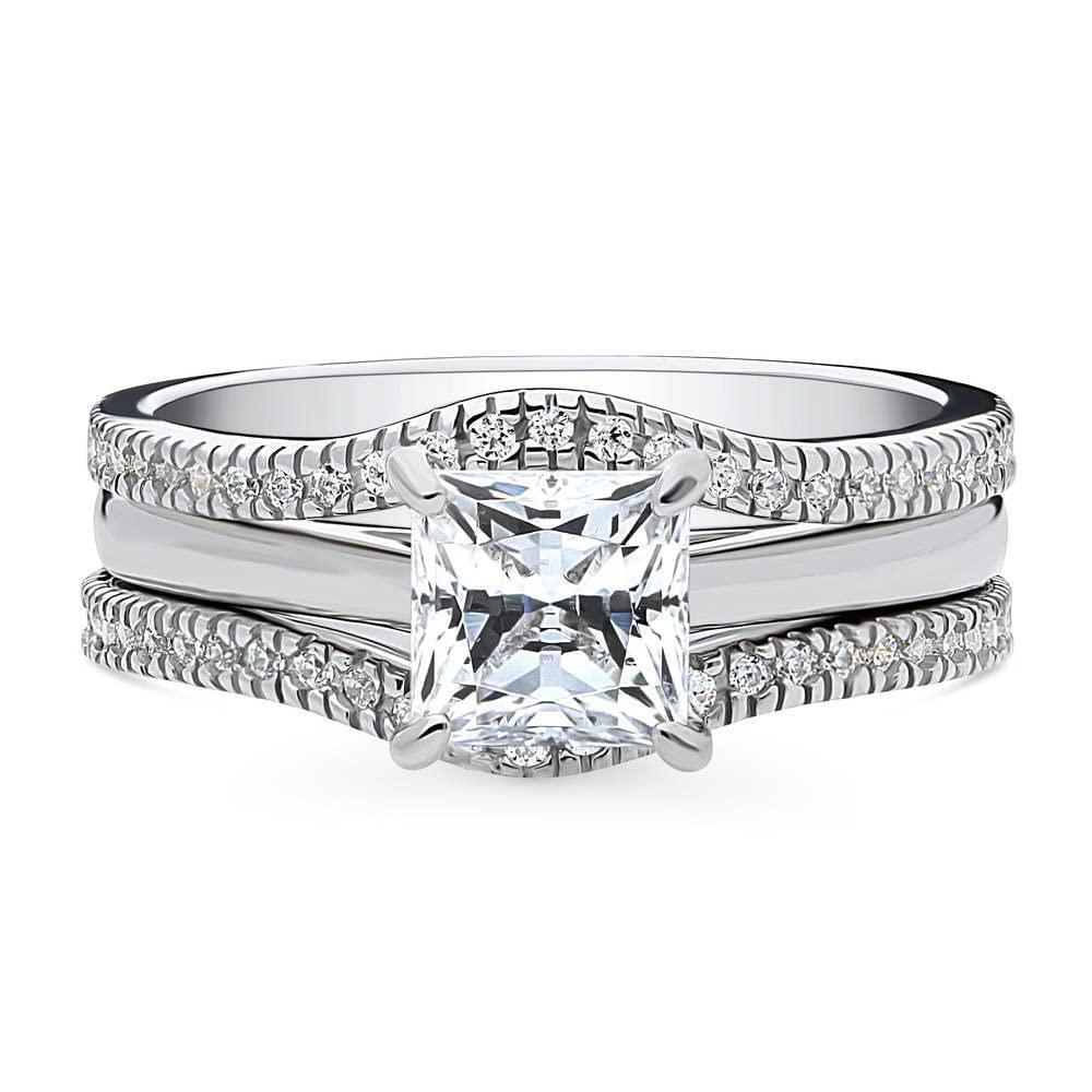 BERRICLE Sterling Silver Solitaire Wedding Engagement Rings 1.2 Carat Princess Cut Cubic Zirconia CZ Ring Set for Women, Rhodium Plated Size 6