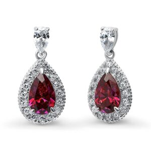 berricle sterling silver red cubic zirconia cz fashion dangle drop earrings for women, rhodium plated