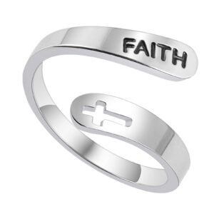 liforlove stainless steel cross faith ring adjustable wrap christian faith hope blessed religious ring (faith ring)