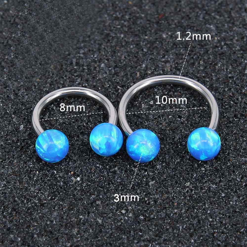 Piercingpops 4PCS 16G Surgical Steel Opal Horseshoe & Captive Bead Nose Hoop Septum Earring Eyebrow Tongue Lip Nipple Helix Tragus Piercing Rings Set (4PCS -10MM (Mix Color Horseshoe))