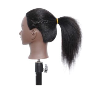 Mannequin Head with Human Hair for Braiding 100% Real Hair Mannequin Head Cosmetology with Hair Doll head for Hair Styling Free Table Mannequin Stand(14")