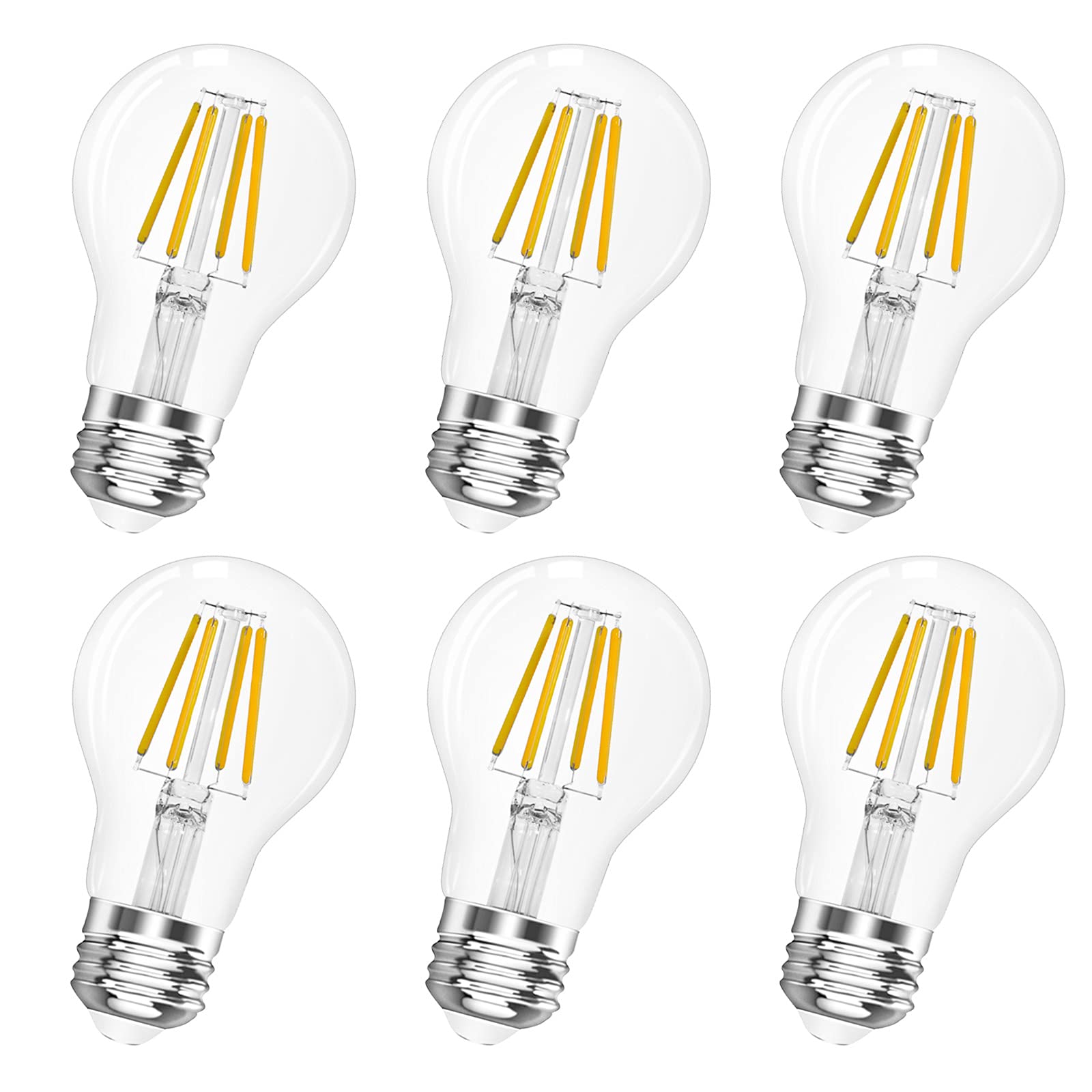 A19 E26 Base Dimmable Edison LED Bulb, 4W(40 Watt Equivalent) Stepless Dimming Light Bulbs 400lm, 3000K Soft Warm White, Vintage Clear Glass LED Filament Bulb for Home, Wall Sconce, Chandelier, 6 Pack