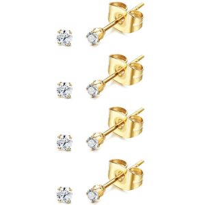 2mm CZ Stud Earrings for Women, 14K Gold Plated Cubic Zirconia Earrings Studs Small Gold Studs Tiny Stud Earrings Set for Women Men 20G Mini Studs Hypoallergenic, Pack of 6 Pairs