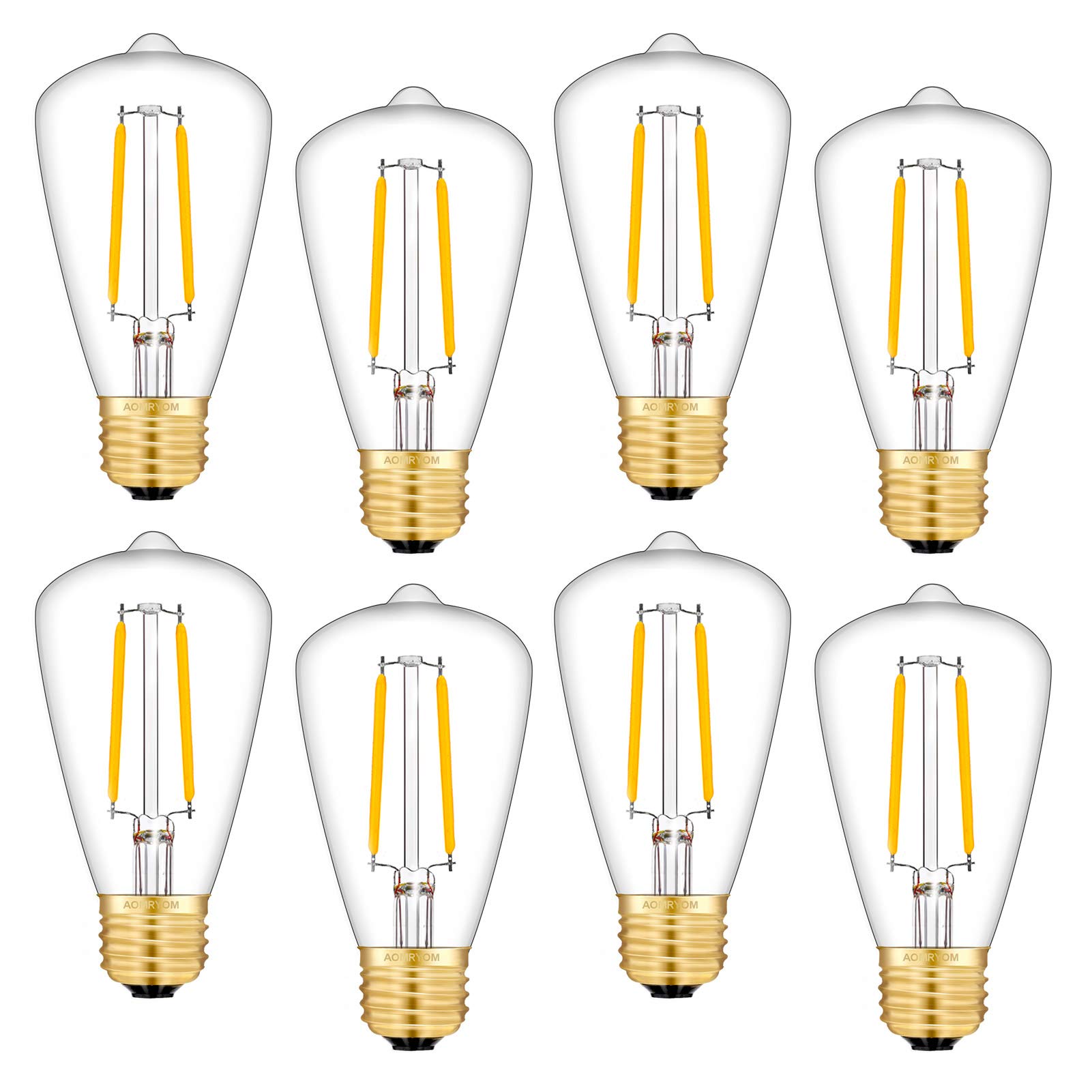 AOMRYOM 2W LED Edison Bulb 30W Equivalent 250LM, 3000K Warm White E26 Medium Base, Vintage Edison Style Tiny ST48 / ST14 Clear Glass Dimmable LED Filament Light Bulbs, Pack of 8