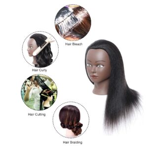 Mannequin Head with Human Hair for Braiding 100% Real Hair Mannequin Head Cosmetology with Hair Doll head for Hair Styling Free Table Mannequin Stand(14")