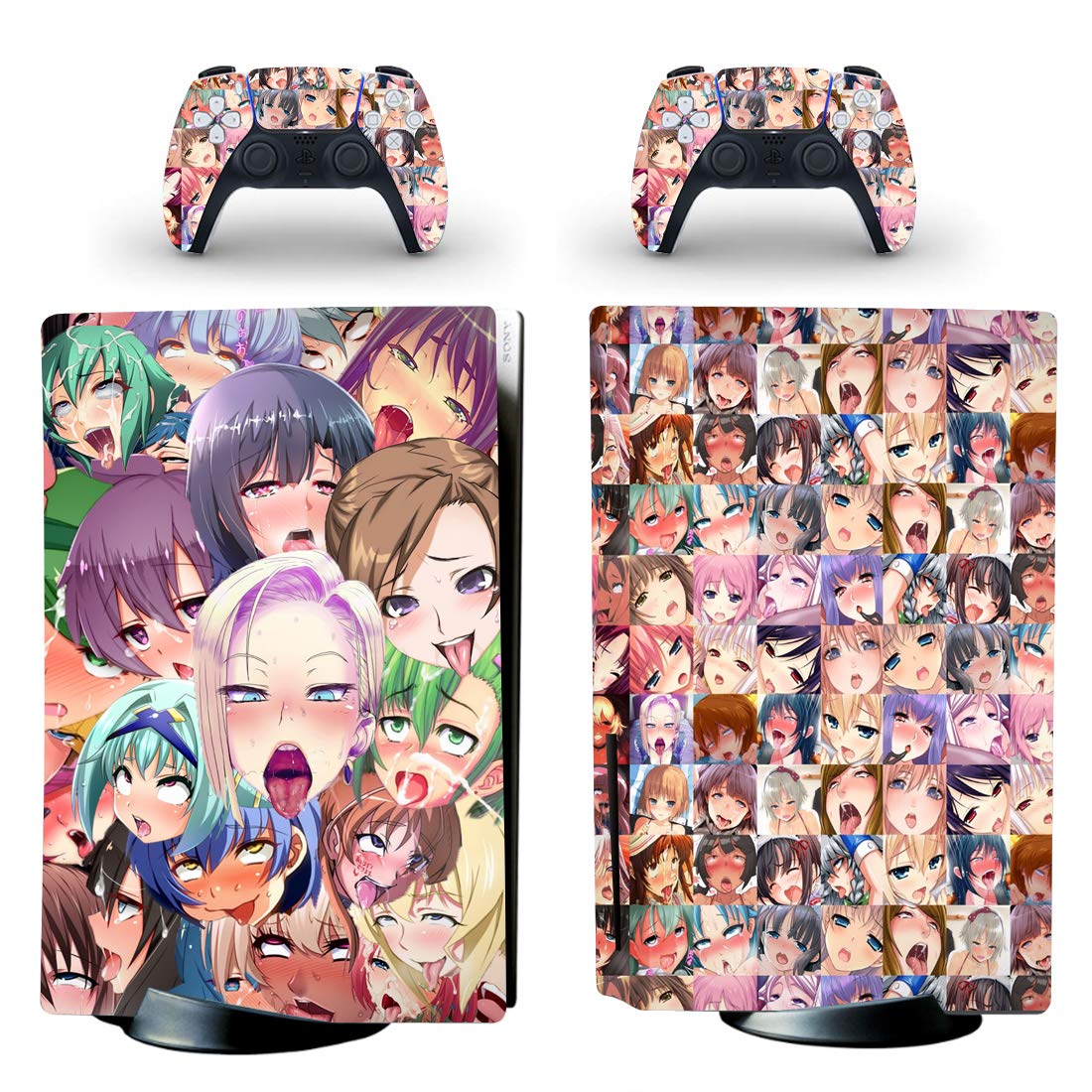 Decal Moments PS5 Standard Disc Console Controllers Full Body Vinyl Skin Sticker Decals for Playstation 5 Console and Controllers Colorful Ahegao Face