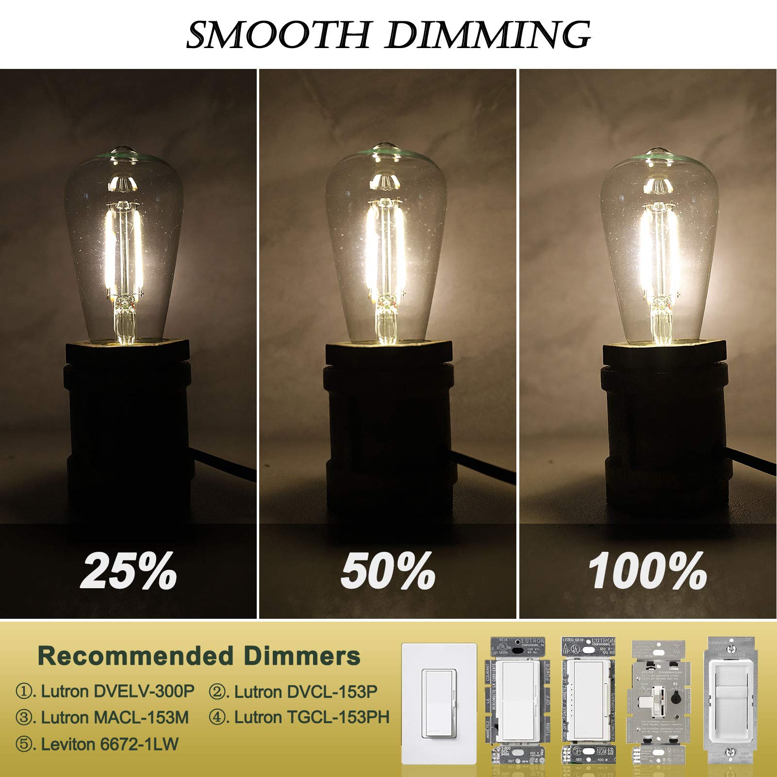 AOMRYOM 2W LED Edison Bulb 30W Equivalent 250LM, 3000K Warm White E26 Medium Base, Vintage Edison Style Tiny ST48 / ST14 Clear Glass Dimmable LED Filament Light Bulbs, Pack of 8