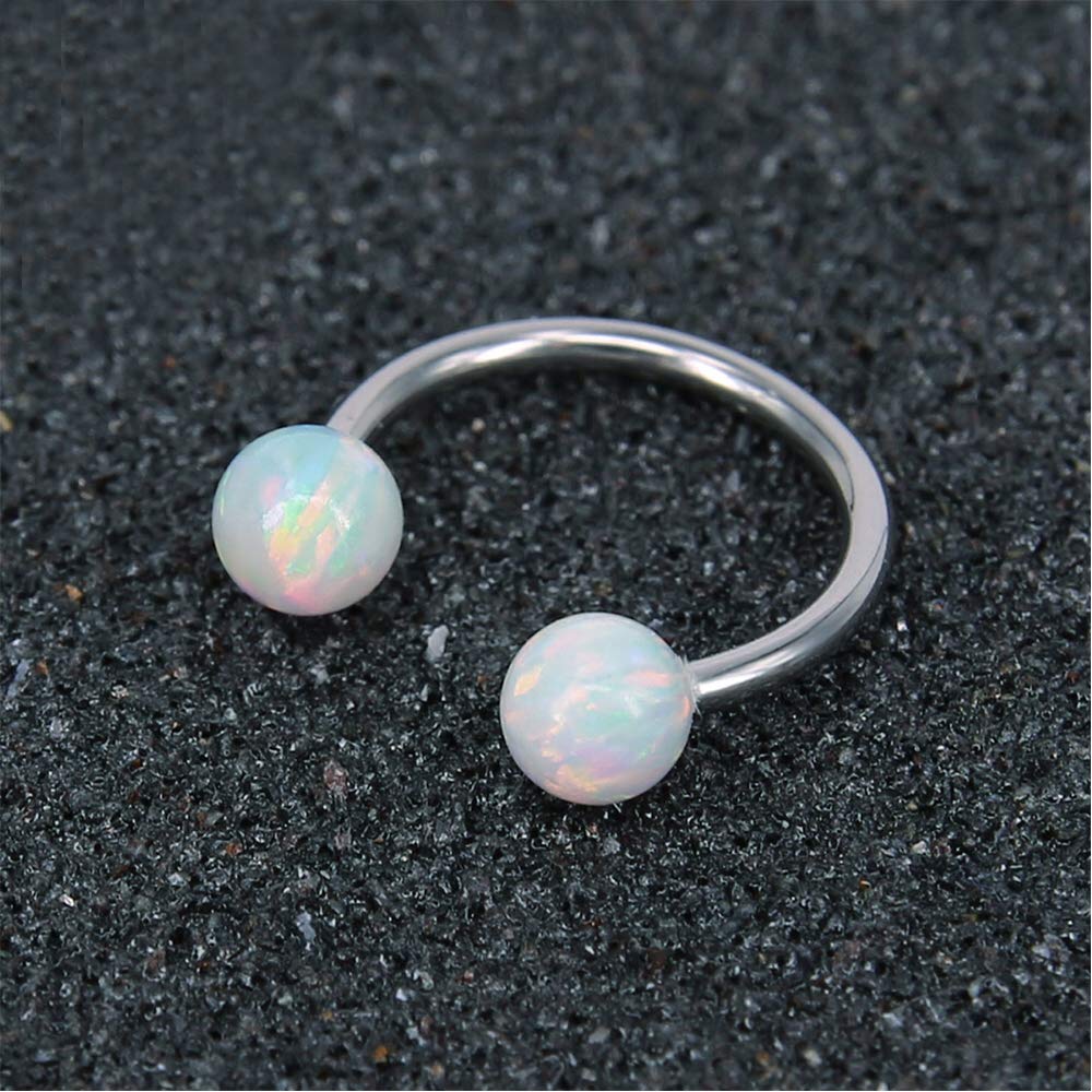 Piercingpops 4PCS 16G Surgical Steel Opal Horseshoe & Captive Bead Nose Hoop Septum Earring Eyebrow Tongue Lip Nipple Helix Tragus Piercing Rings Set (4PCS -10MM (Mix Color Horseshoe))