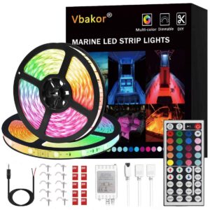 vbakor led strip lights boat lights, 32.8ft marine pontoon boat lights, waterproof boat deck lights, multi-color boat interior lights for pontoon jon bass boat, night fishing boat lights